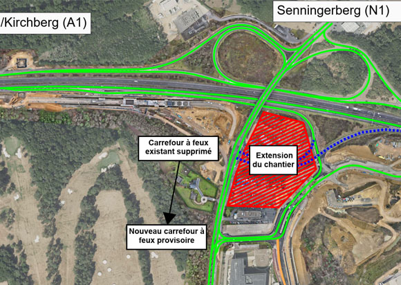 Cita.lu | A1: Chantier sur l'échangeur Senningerberg à partir du 26.02.2024